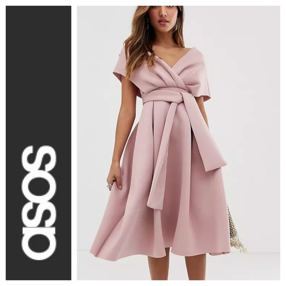 ASOS | Dresses | Nwt Asos Design Fallen Shoulder Midi Prom Dress Wtie ...